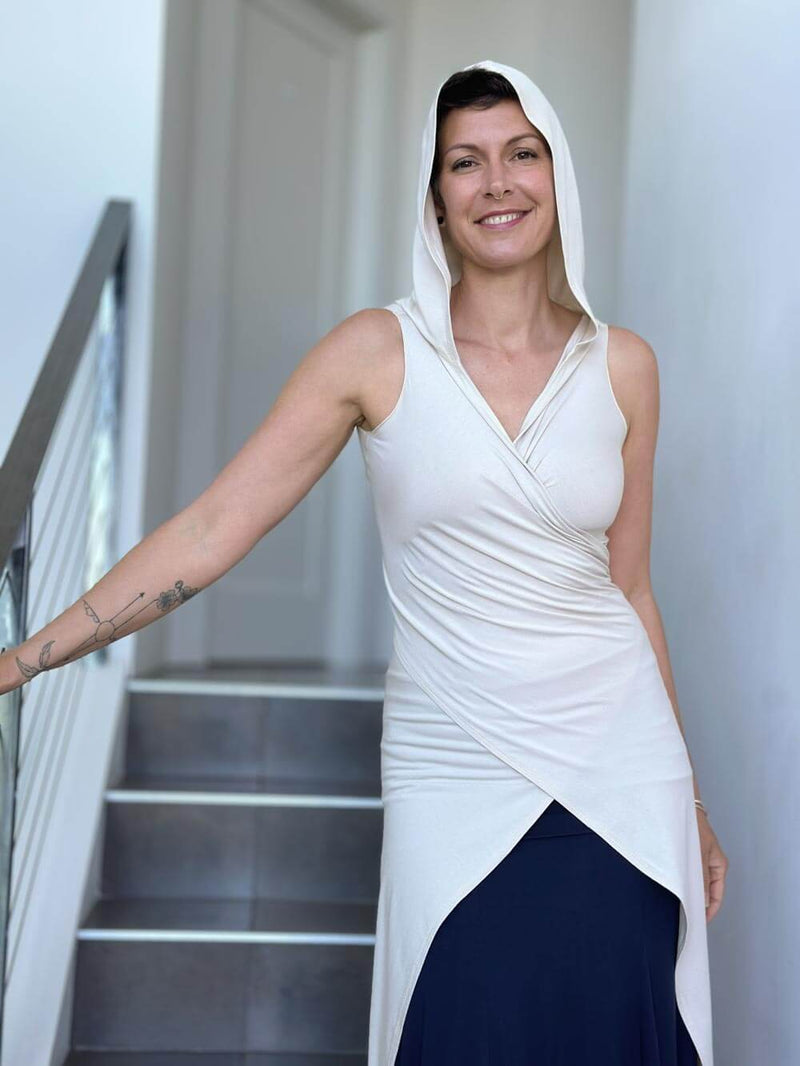 Ninja Wrap | Stretch Jersey Hooded Wrap Top | CARAUCCI