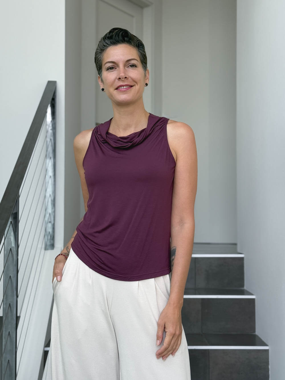 Racerback Cowl Neck Top | Women's Cowl Neck Tops – CARAUCCI