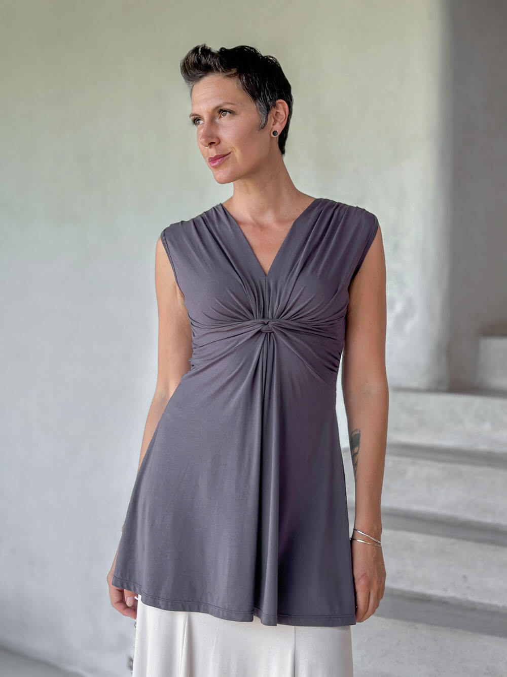 Plant-Based Stretchy Sleeveless V-Neck Tunic | Women's Relaxed Fit Tops ...